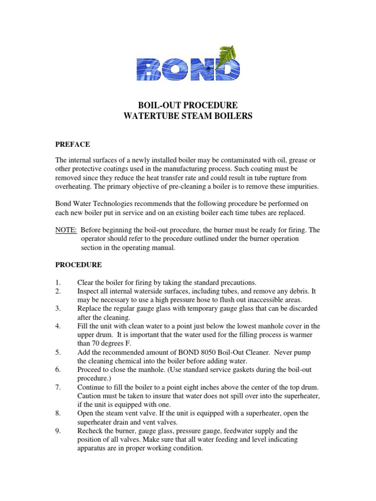 Boil Out Procedure | PDF | Boiler | Water