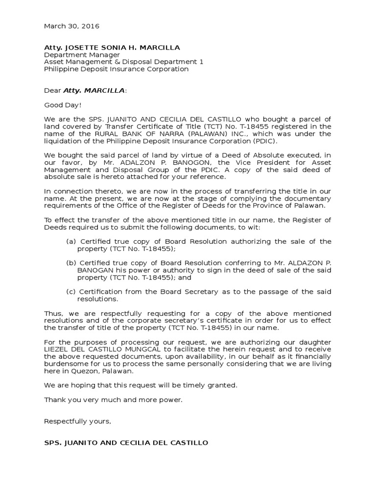 PDIC Letter Request | PDF