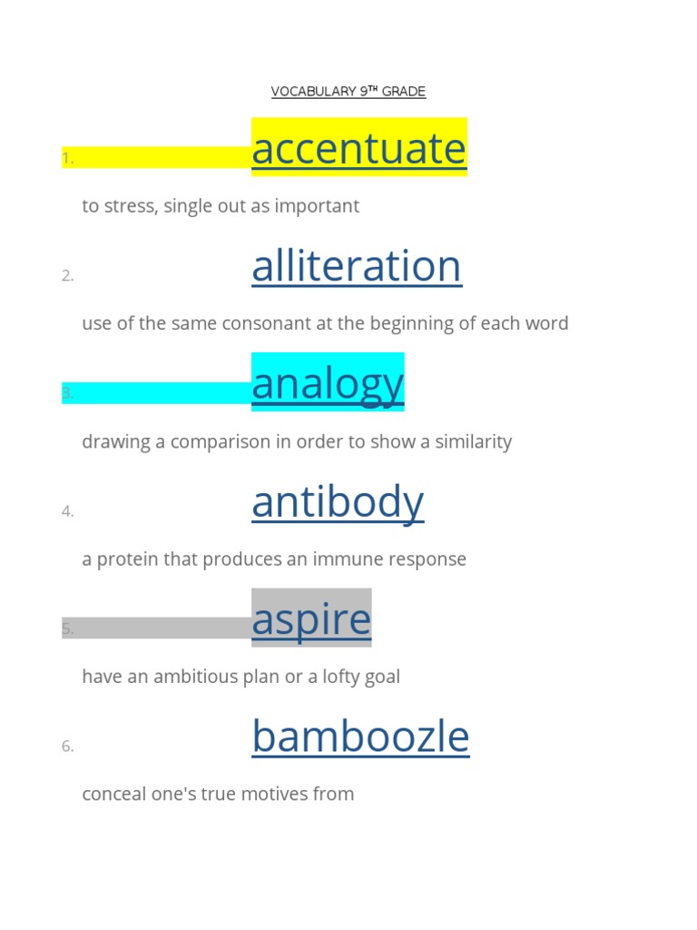 100 Vocabulary Words 9TH GRADE | PDF | Nature