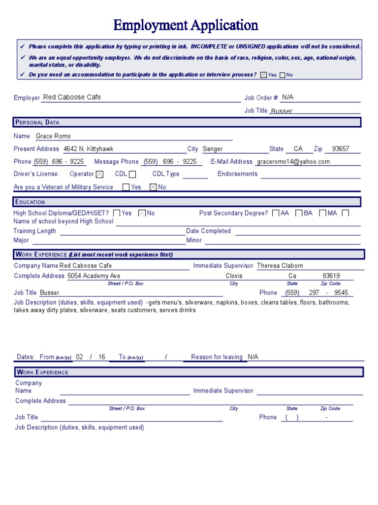 Employment Application | PDF | Further Education | Business