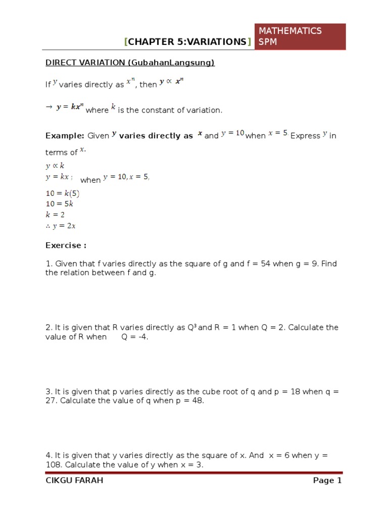 f5 Variation Math | PDF | Variable (Mathematics) | Teaching Mathematics