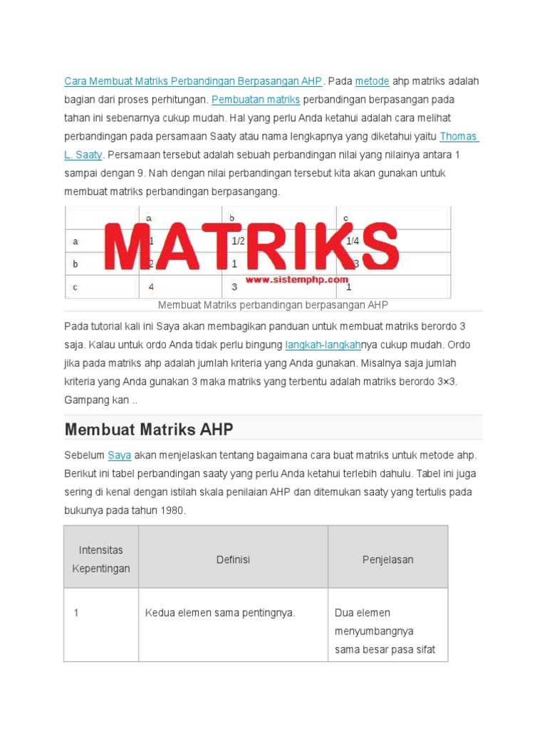 Cara Membuat Matriks Perbandingan Berpasangan AHP | PDF Cara Membuat Matriks Perbandingan Berpasangan AHP | PDF