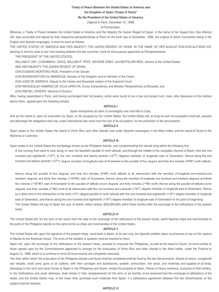 Treaty of Paris (December 10, 1898) | Mariana Islands | Treaty