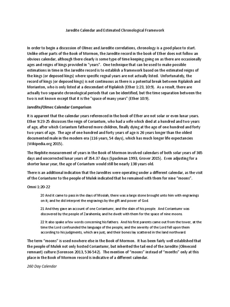 Jaredite Calendar and Estimated Chronological Framework | PDF | Maya ...