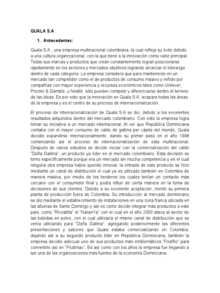 Origen y expansión de Quala S.A. | PDF | Colombia | Distribución ...