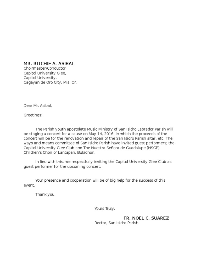 Choir Invitation Letter