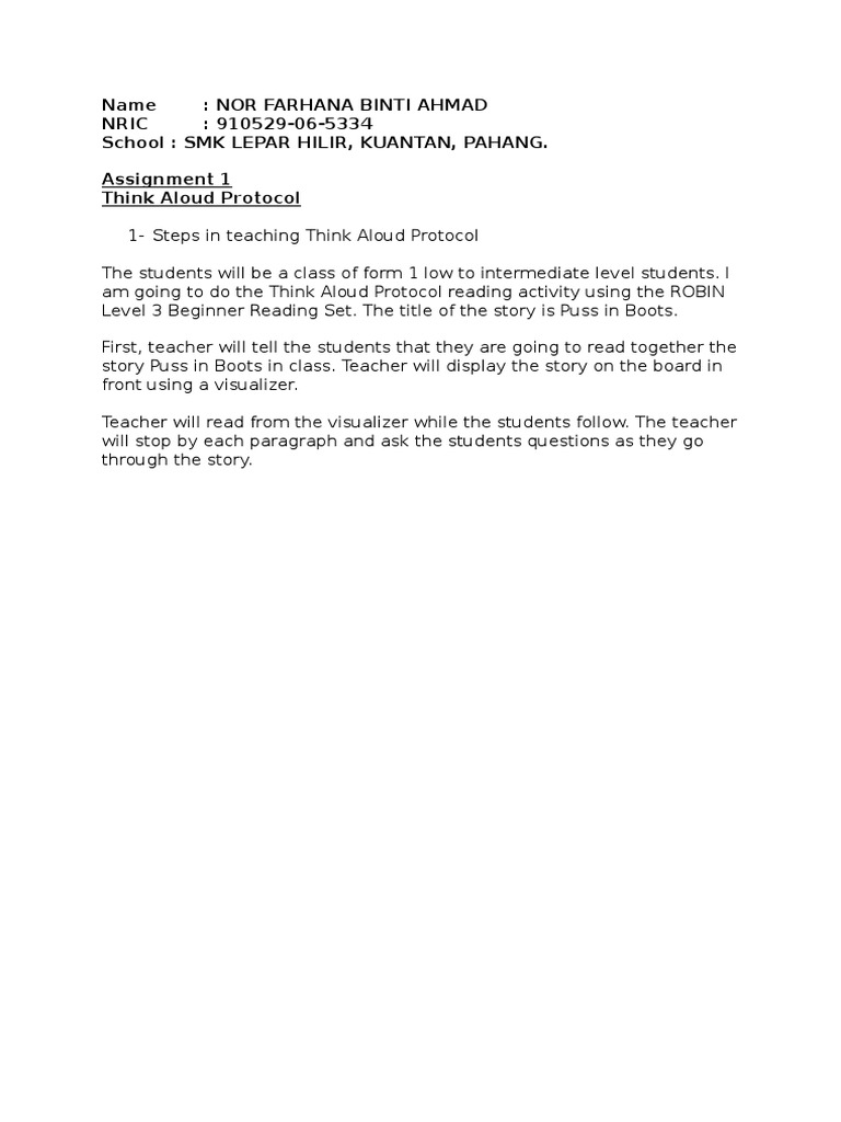 Reading Aloud Protocol Activity | PDF