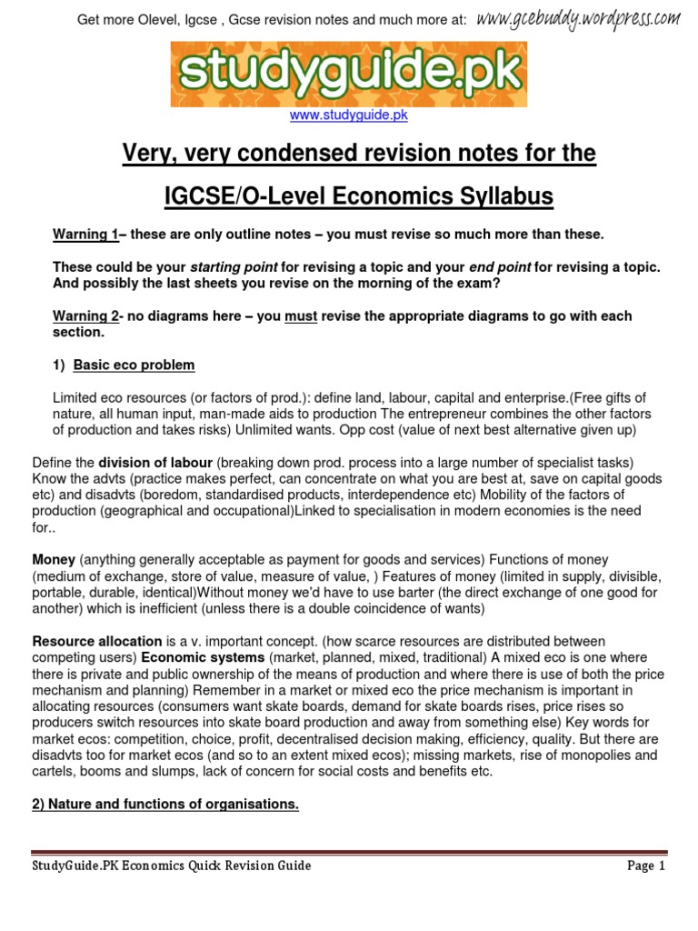 IGCSE Economics Revision Notes | PDF | Current Account | Taxes