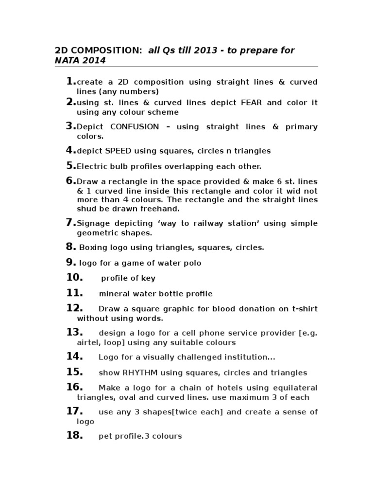 NATA 2D Composition Questions Guide | PDF | Shape | Logos