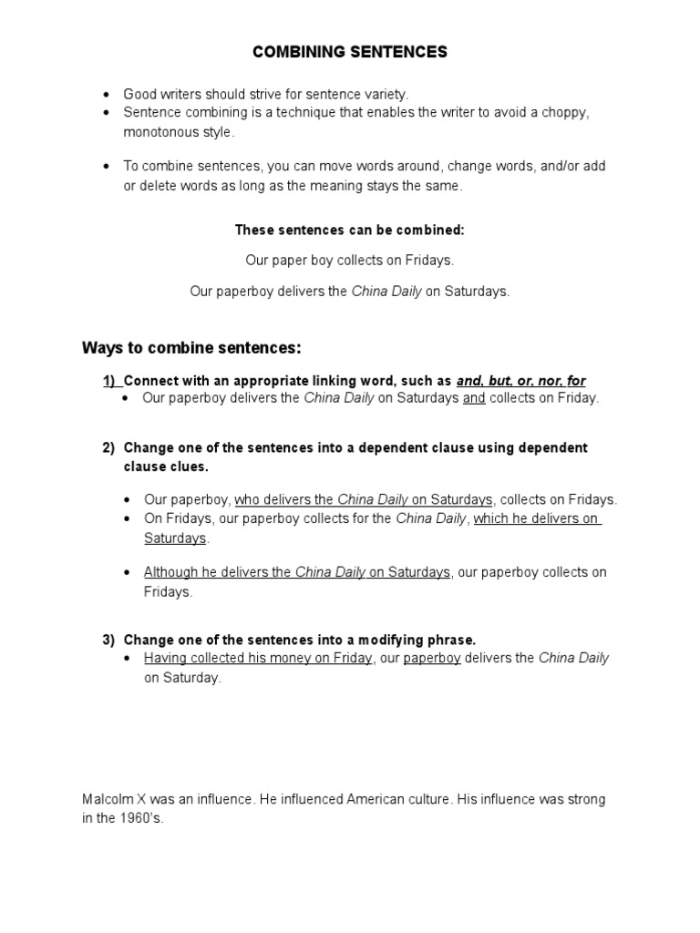 Combining Sentences | PDF