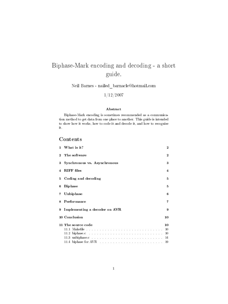 Biphase-Mark Encoding and Decoding - A Short Guide. | PDF | Data ...