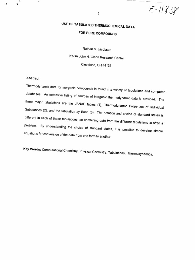 janaf table | Gibbs Free Energy | Enthalpy
