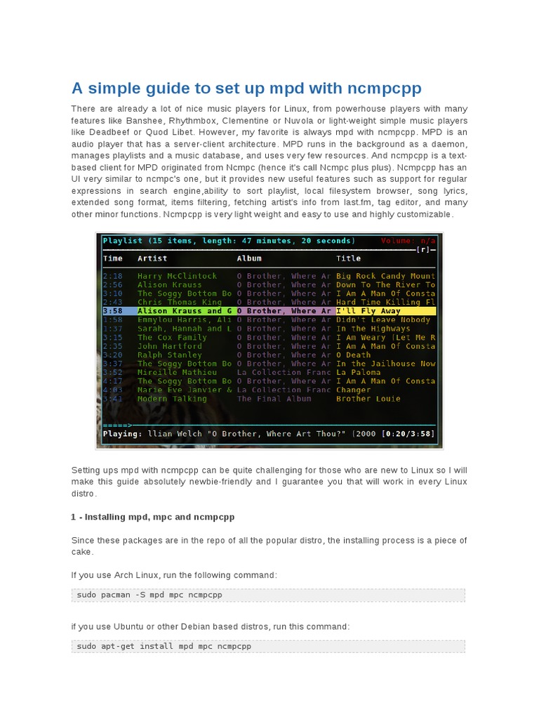 A Simple Guide to Set Up Mpd With Ncmpcpp _ Linux and Life | Linux Distribution | Linux