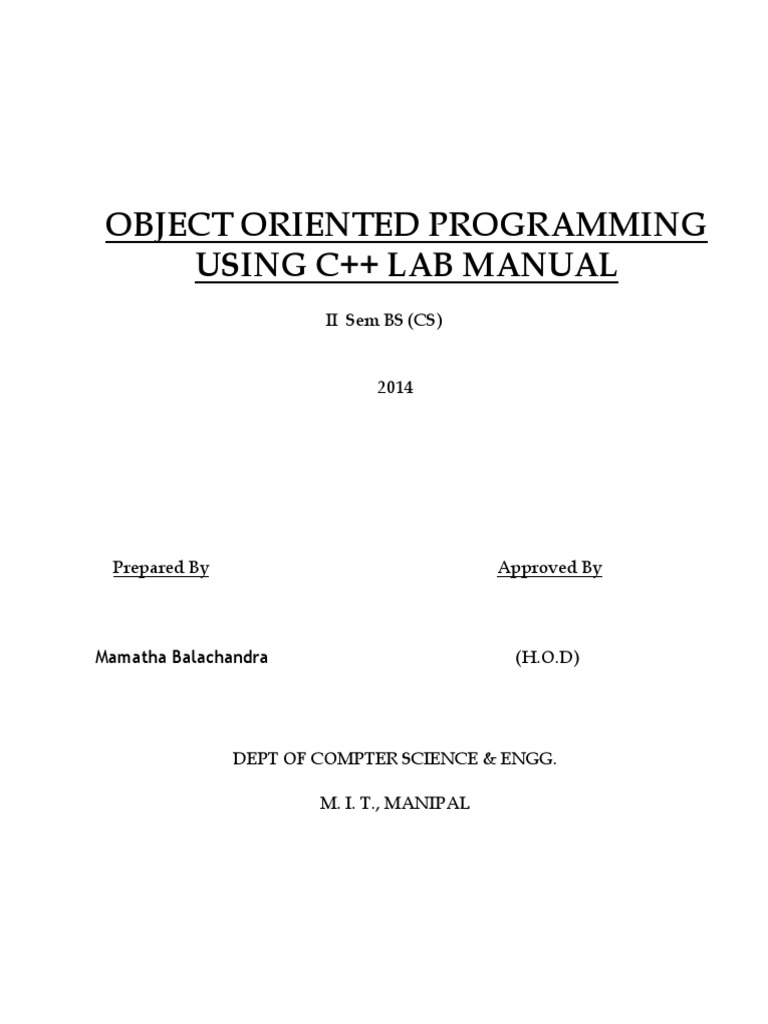 Oop Using C Lab Manual 2014 Constructor Object Oriented