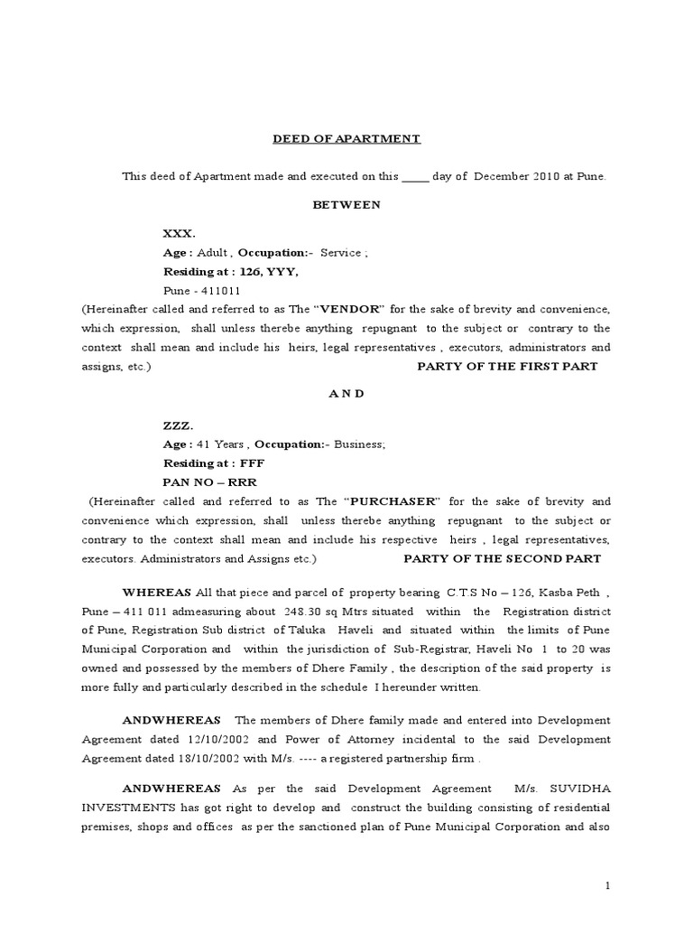 Deed of Apartment | Deed | Apartment