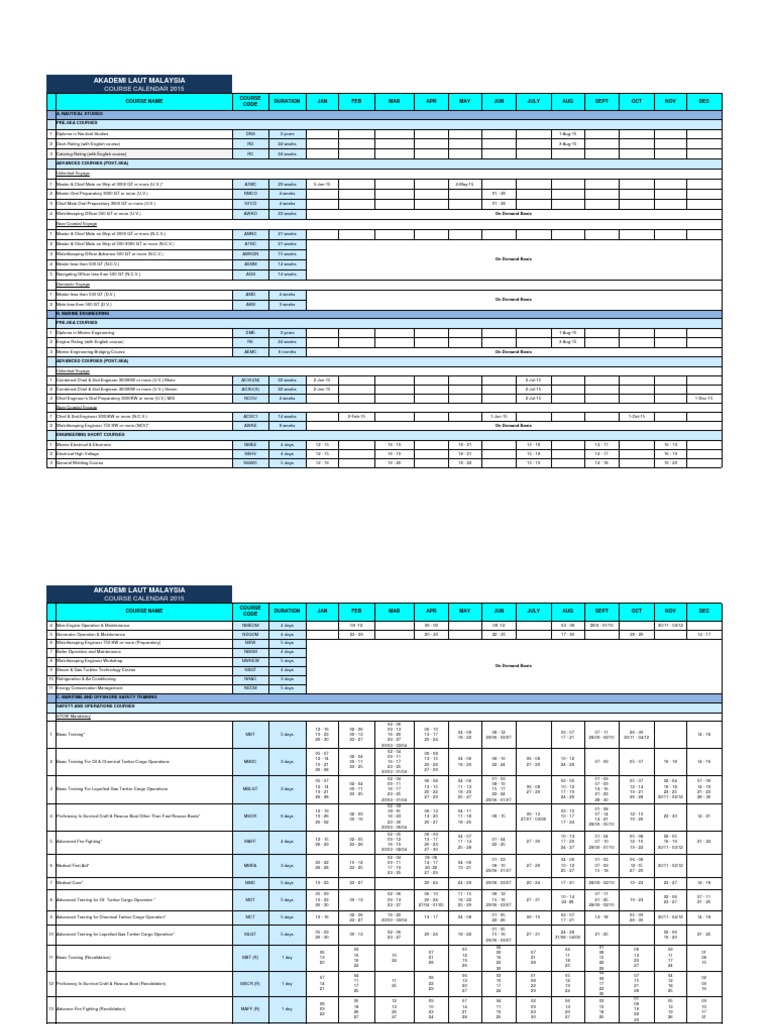 Akademi Laut Malaysia ALAM Course Calendar 2015 | PDF | Shipping ...