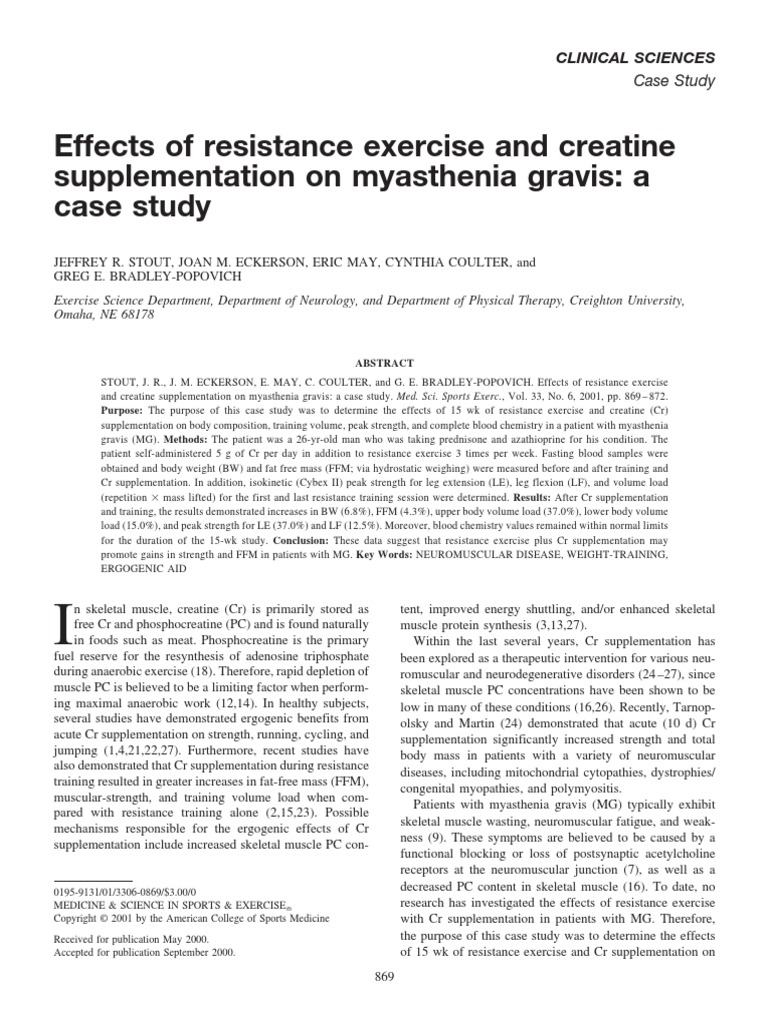Effects of Resistance Exercise and Creatine Supplementation On ...