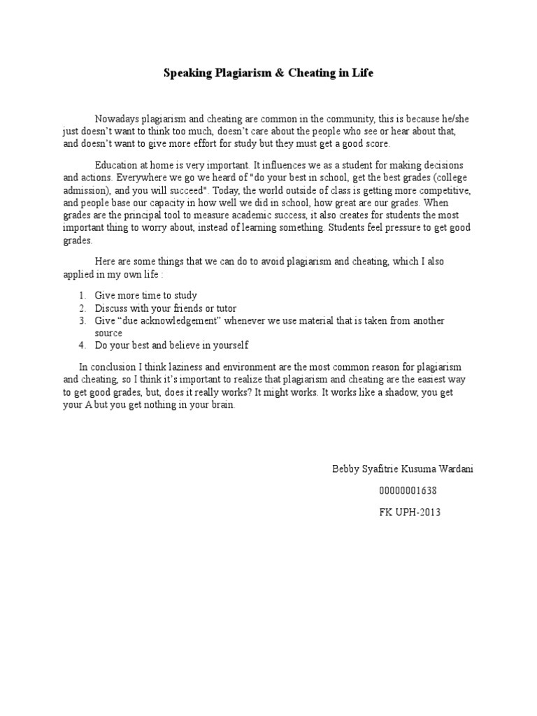 Plagiarism and Cheating in Education | PDF | Self-Improvement | Wellness