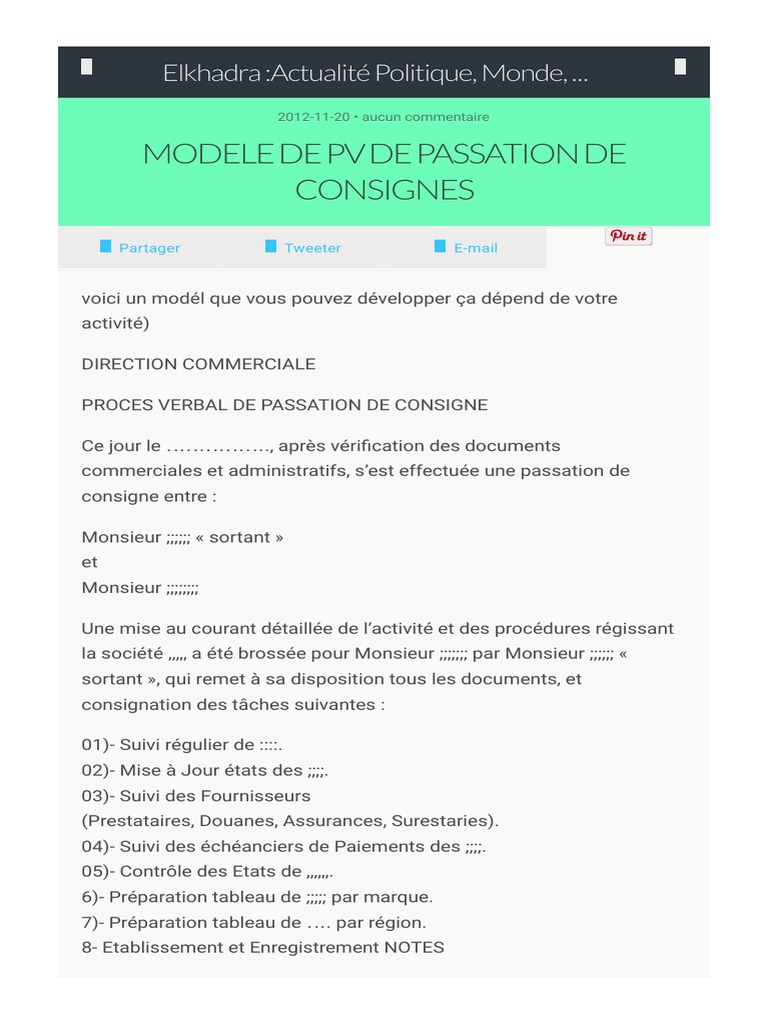 Modele de PV de Passation de Consignes | PDF | Informatique ...