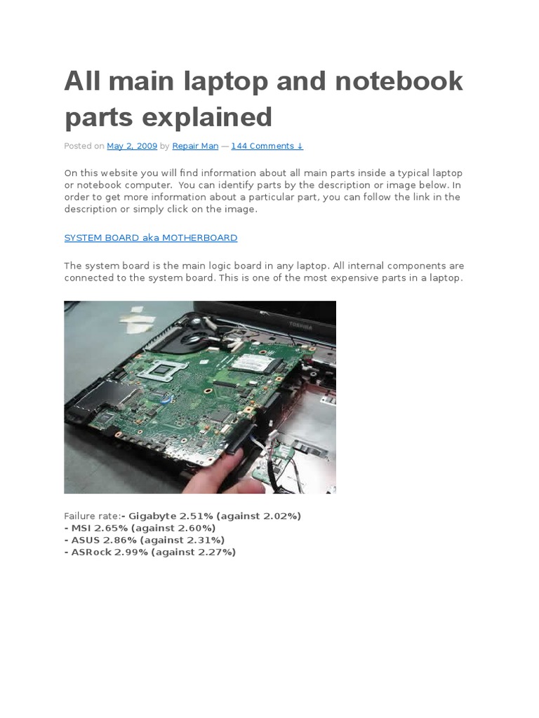 All Main Laptop and Notebook Parts Explained | PDF | Backlight | Laptop