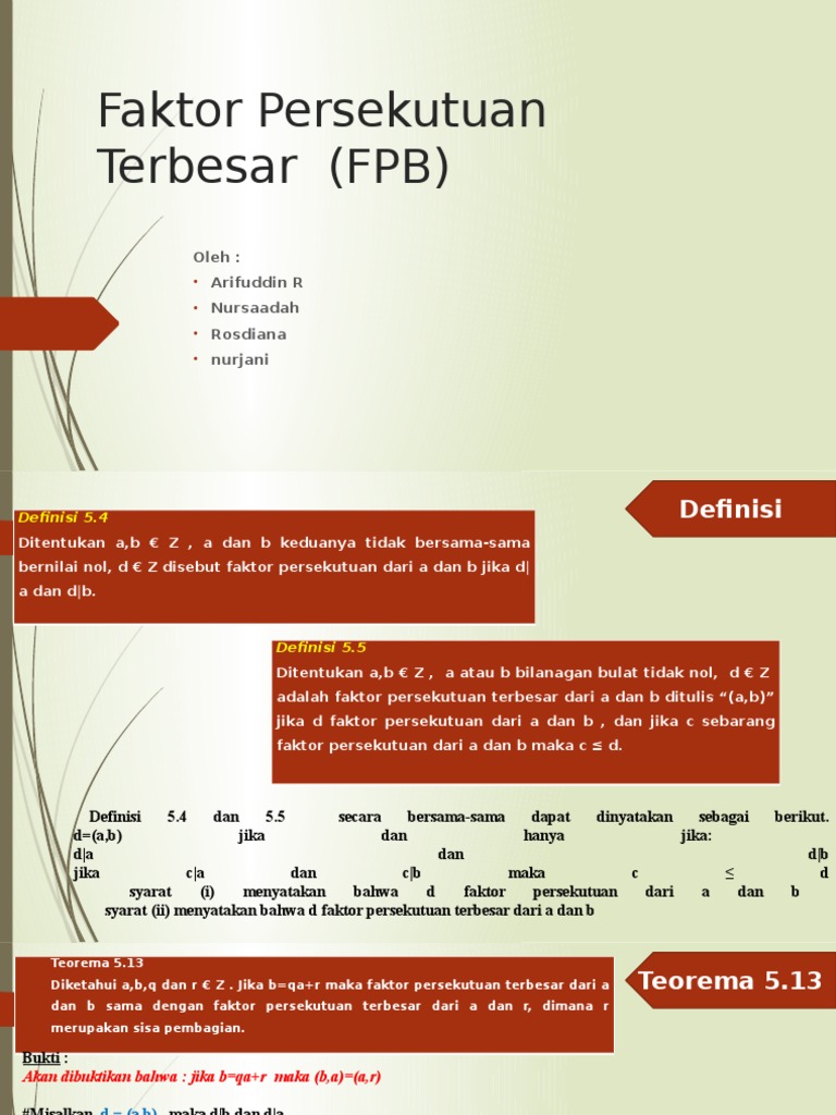 Faktor Persekutuan Terbesar (FPB) | PDF