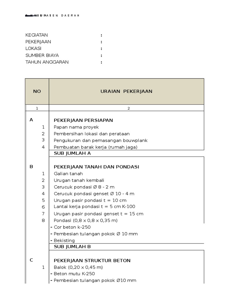 RAB Rumah Genset | PDF | Teknologi & Rekayasa