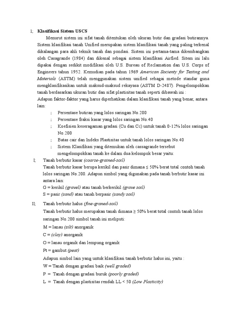 Klasifikasi Sistem USCS | PDF