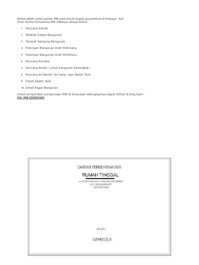 Berikut Adalah Contoh Gambar IMB Untuk Rumah Tinggal Yang Berlokasi Di ...