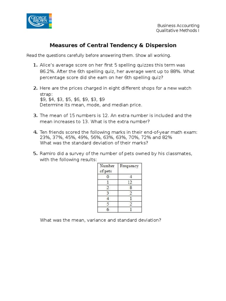 Measure Of Central Tendency Worksheet 1.8Worksheet.docx Elementary