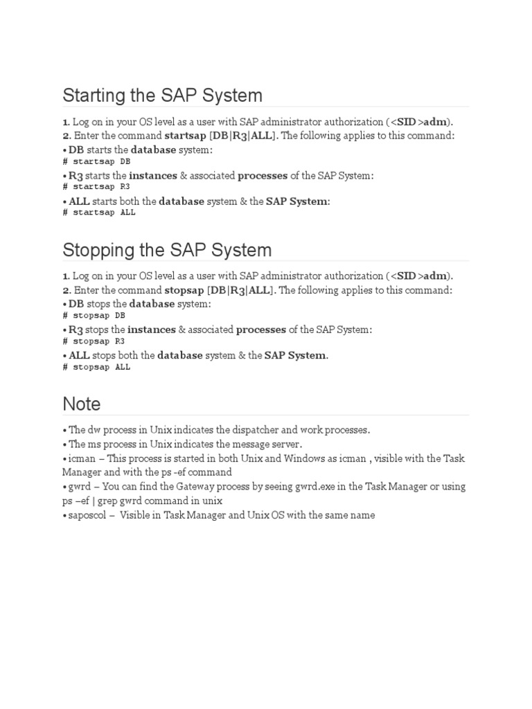 How Tostop and Start Sap System | PDF