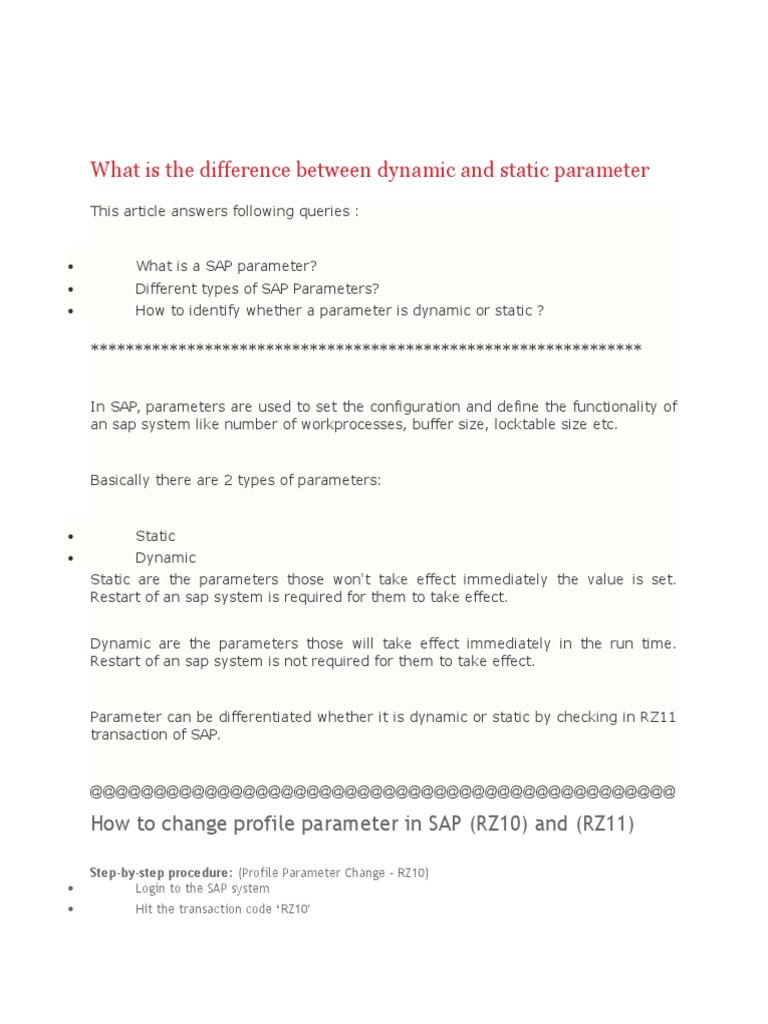 Understanding Dynamic And Static Sap Parameters Pdf Parameter Computer Programming Login 2336