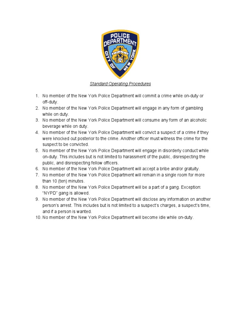 NYPD Standard Operating Procedures | PDF | New York City Police ...