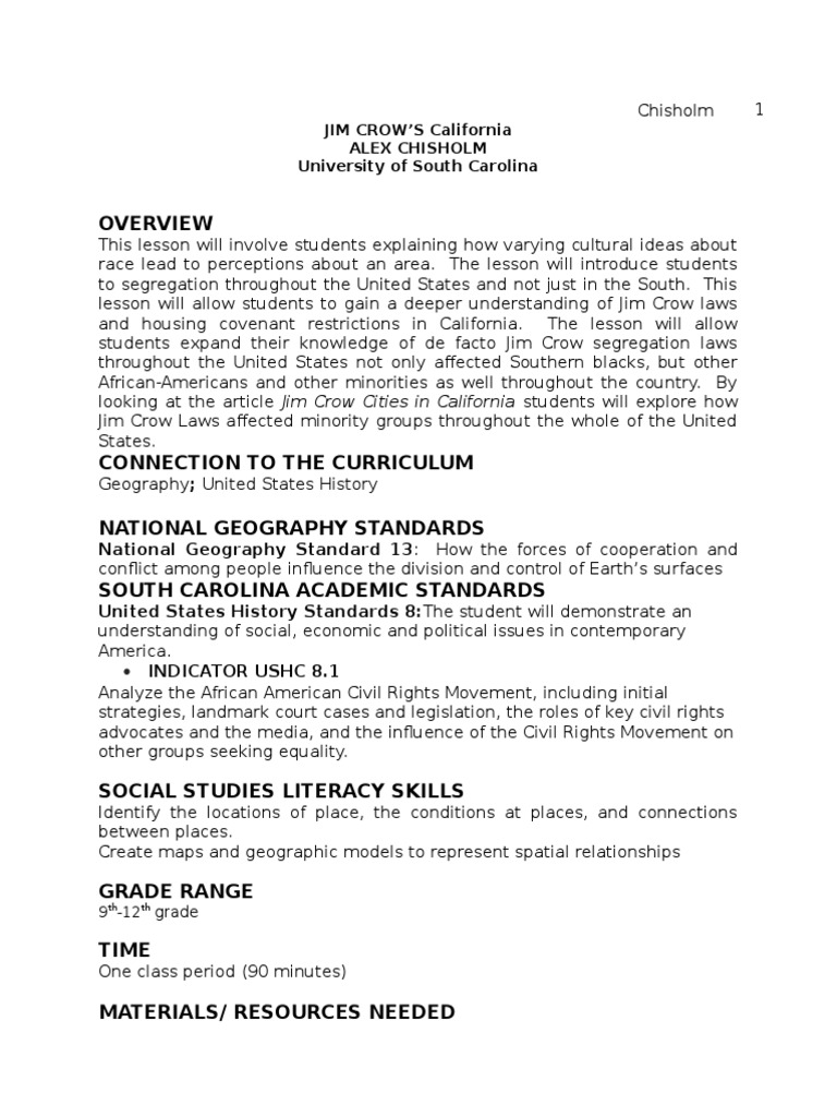 Lesson Template Jim Crow | PDF | Jim Crow Laws | African American Civil ...