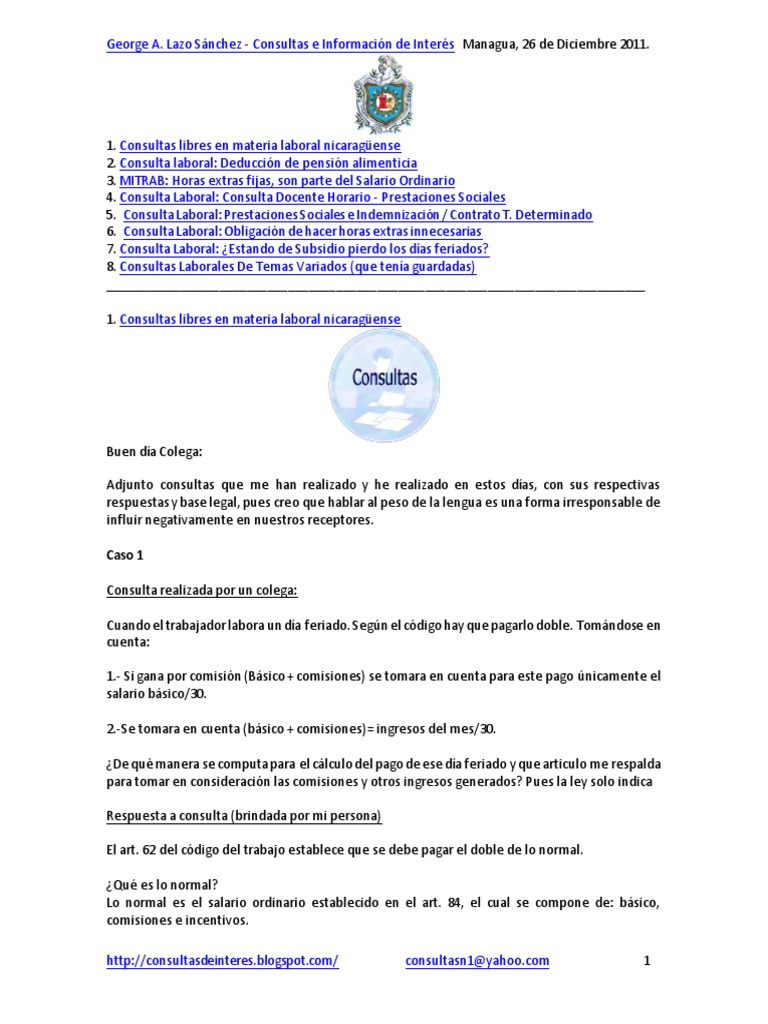 Consulta 11 MITRAB - Temas Diversos Pero Oportunos PDF | PDF | Salario ...