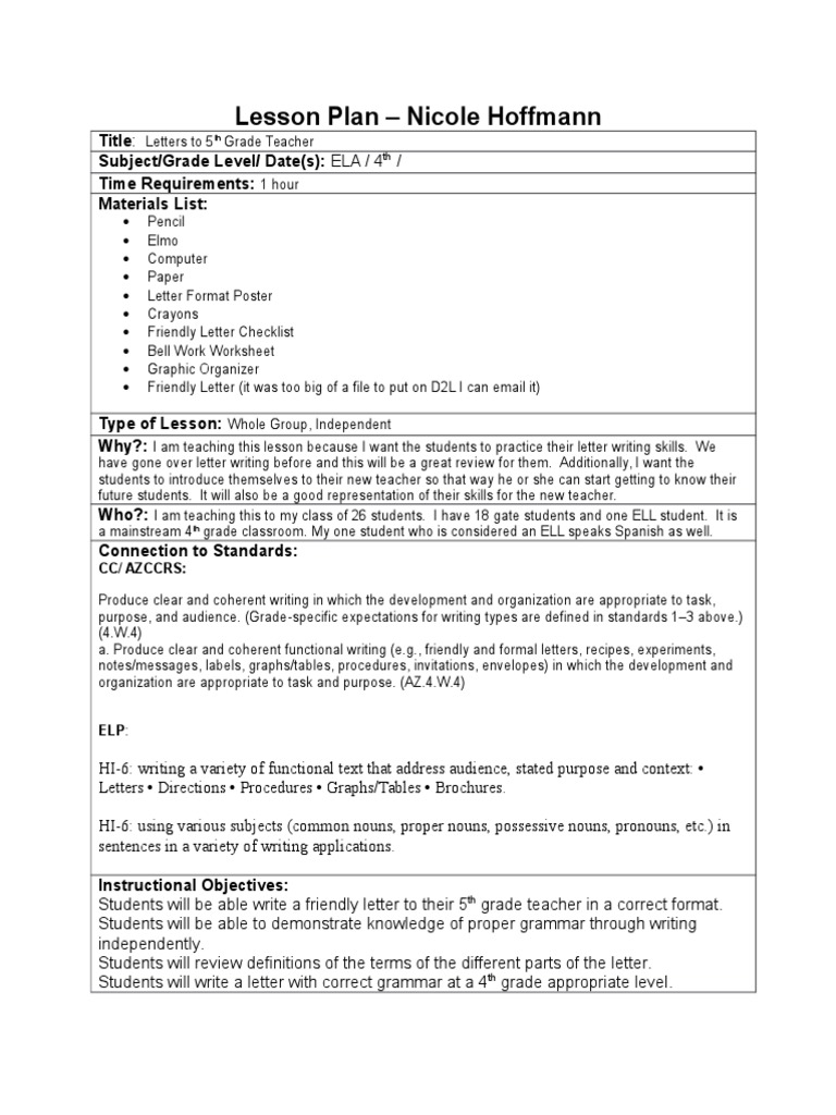 Lesson Plan Letter Writing Sei | PDF | Vocabulary | Educational Assessment