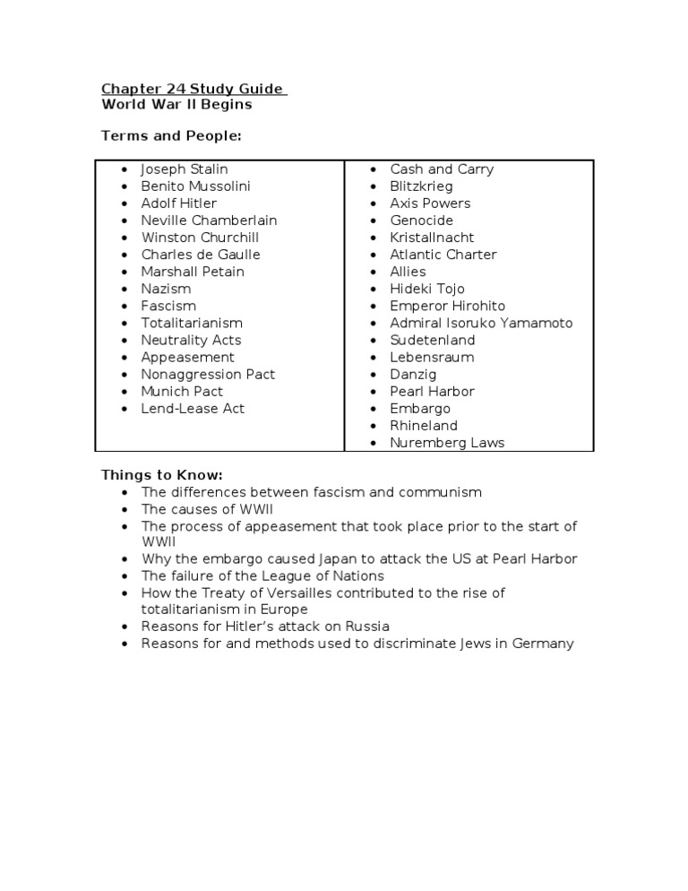 WWII Beginnings Study Guide | PDF