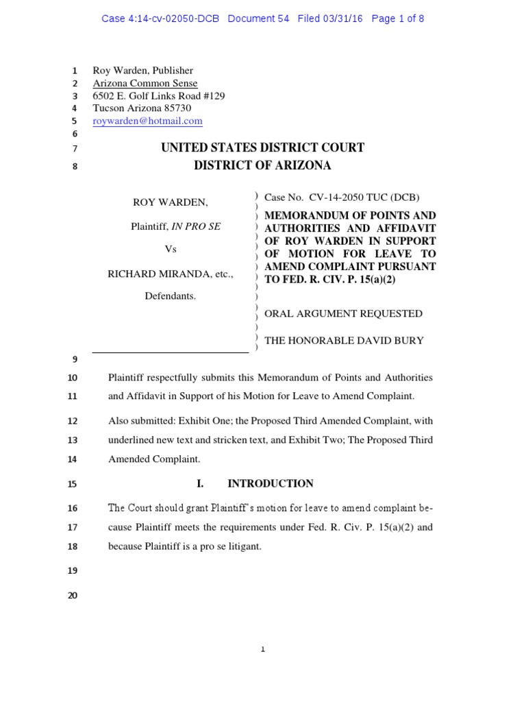 Motion for Leave to Amend Complaint | PDF | Complaint | United States ...