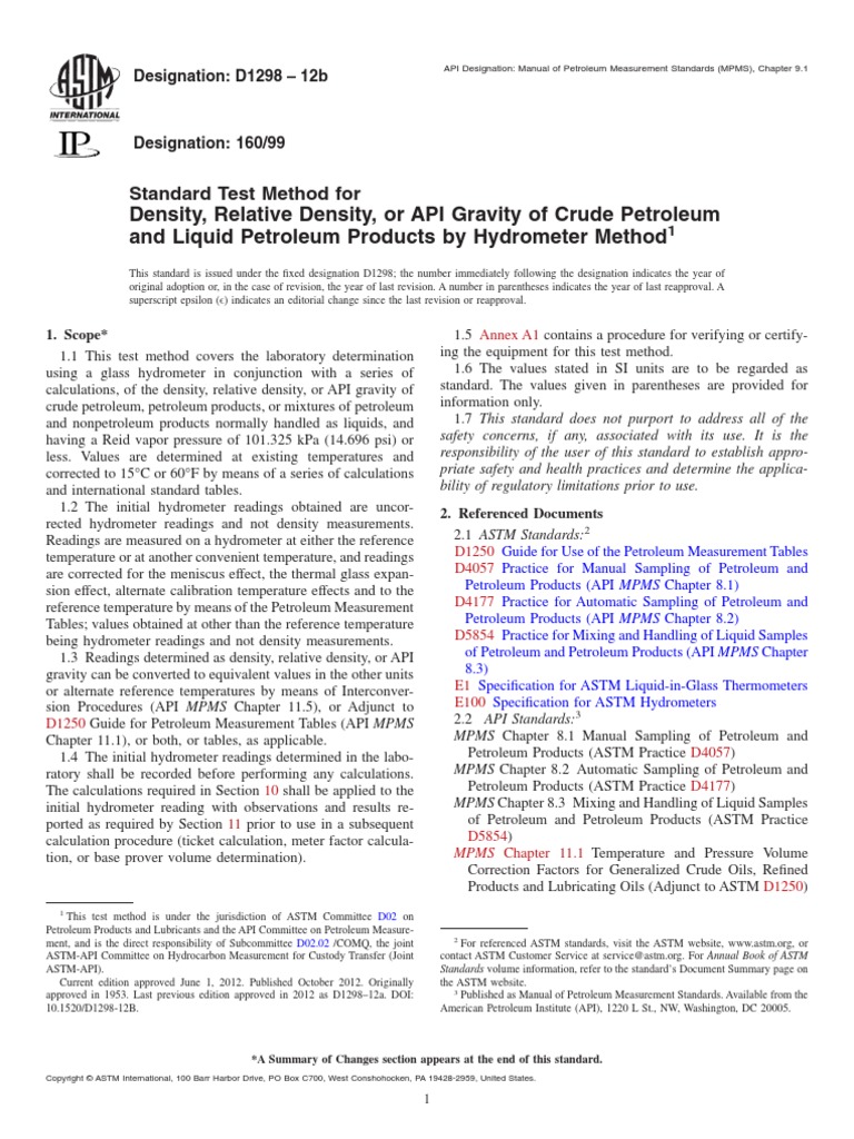 Gravedad API | PDF | Density | Temperature
