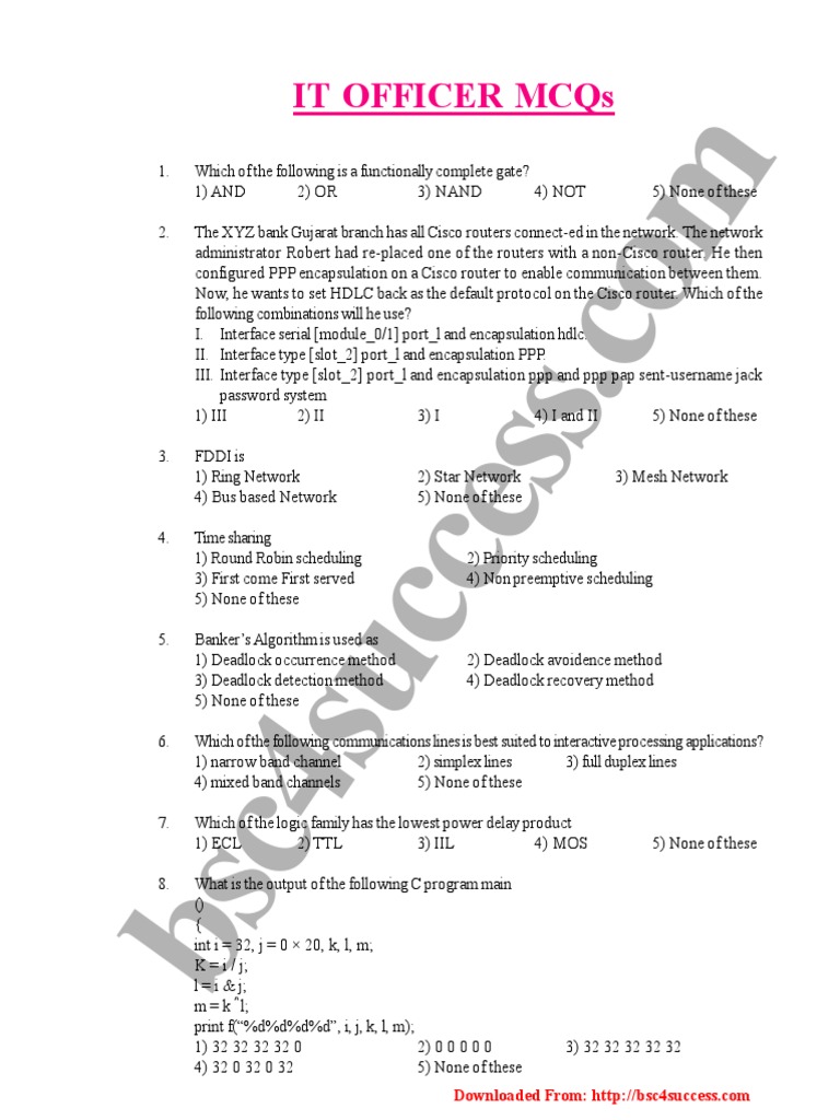 IT Officer MCQs | PDF | Kernel (Operating System) | Internet Protocol Suite