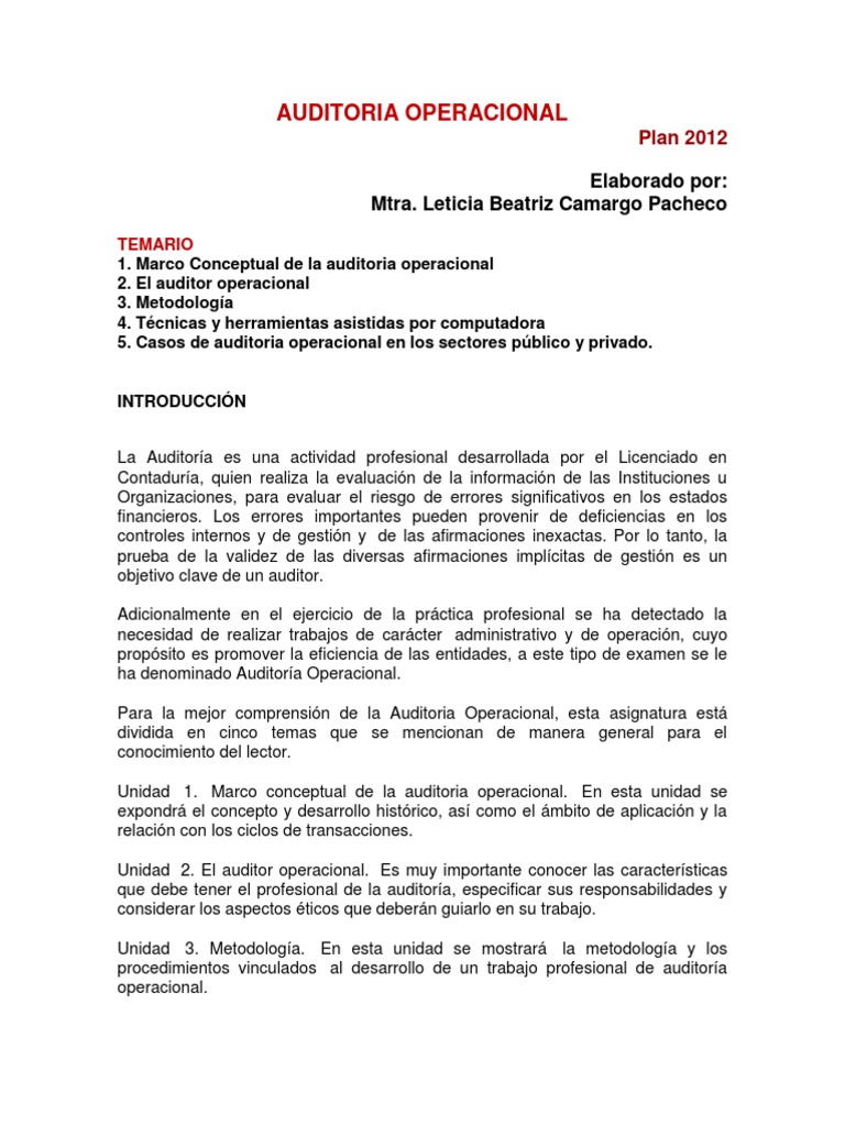 Auditoría Operacional: Guía Completa | PDF | Auditoría | Planificación