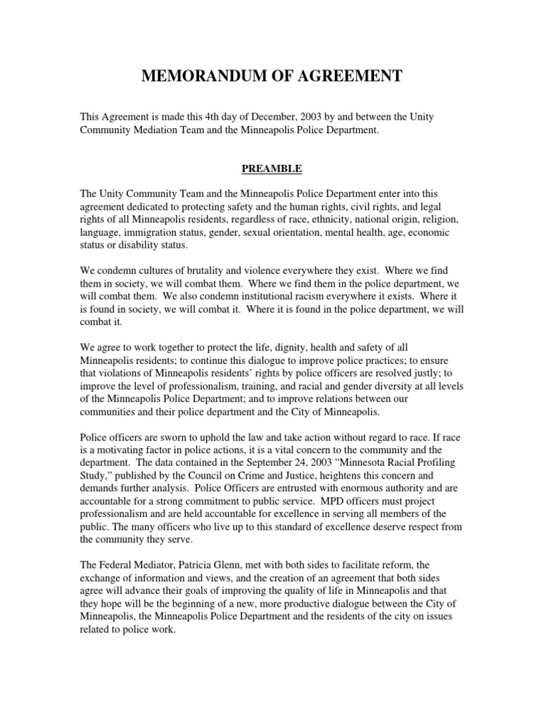 MPD 2003 Mediation Agreement | PDF | Psychology | Use Of Force