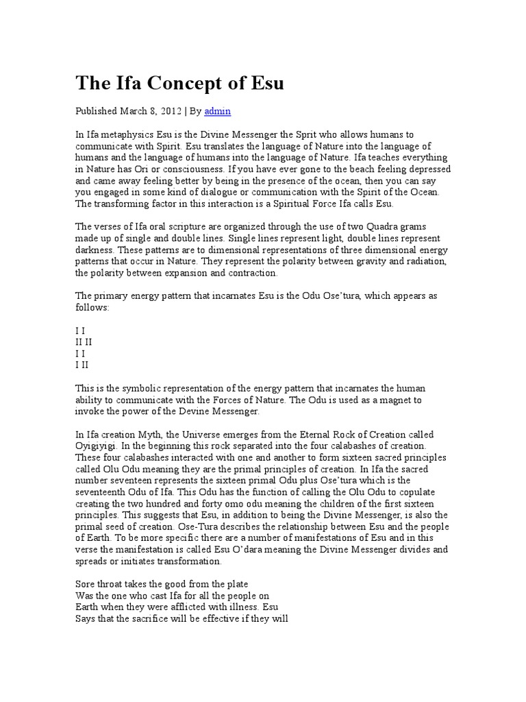 The Ifa Concept of Esu in The Universe | PDF | Consciousness | Prayer
