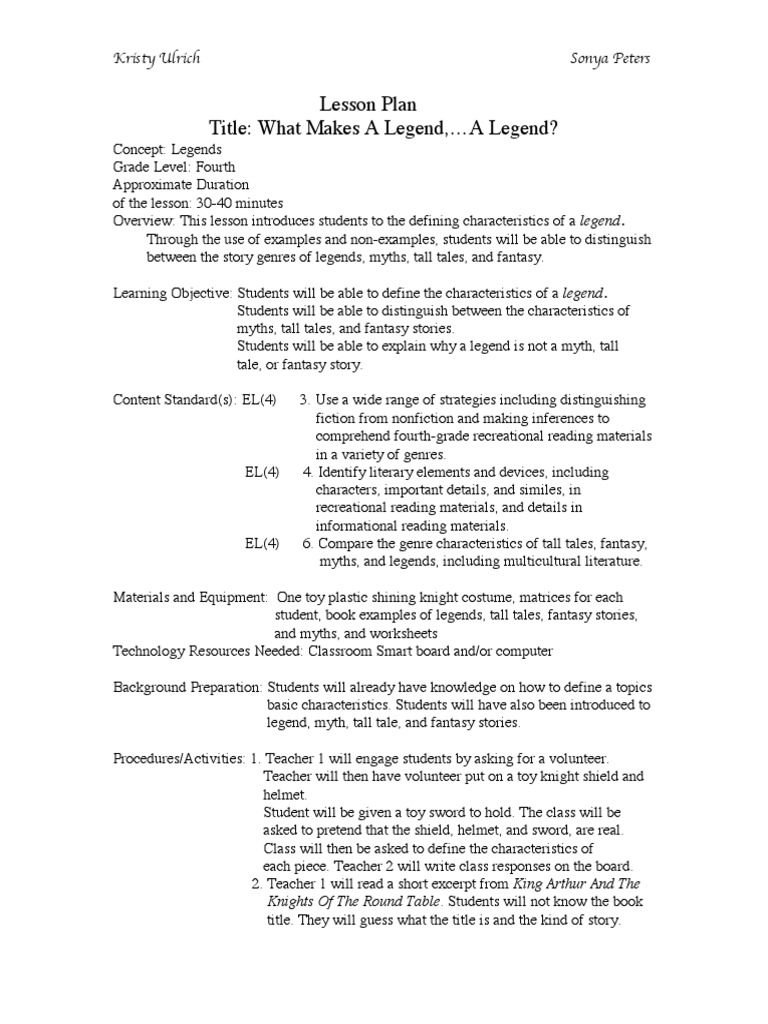 Guided Discovery Lesson Plan | PDF | Lesson Plan | Legends
