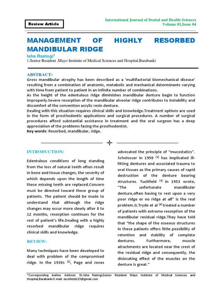 Management of Highly Resorbed Mandibular Ridge | PDF | Dentures ...