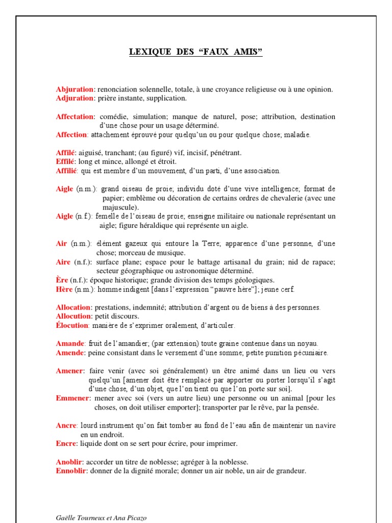 Lexique des Faux Amis en Français | PDF | Forêt | La nature