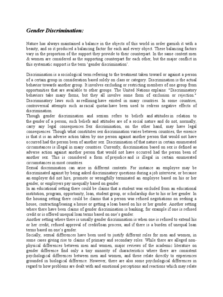 Gender Discrimination | PDF | Gender Studies | Feminism