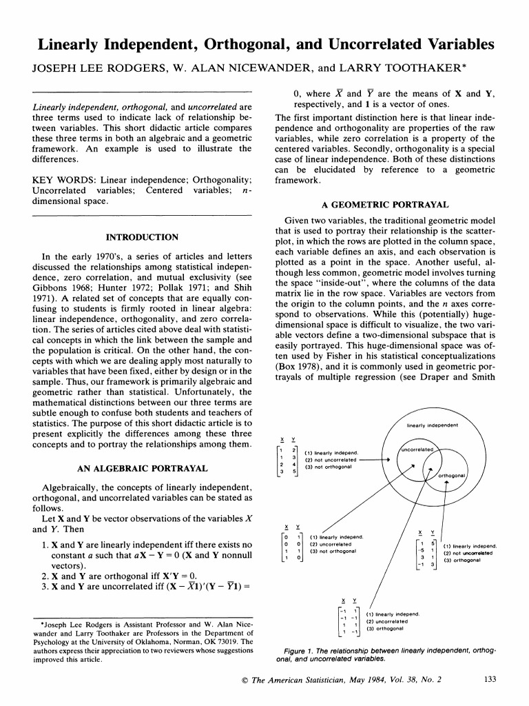 Linearly Independent, Orthogonal, and Uncorrelated Variables | PDF ...