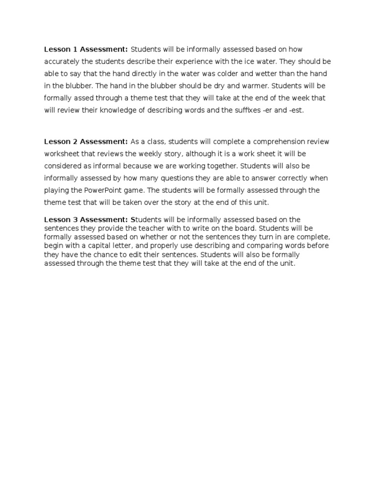 Edtpa Lesson Assessments | PDF