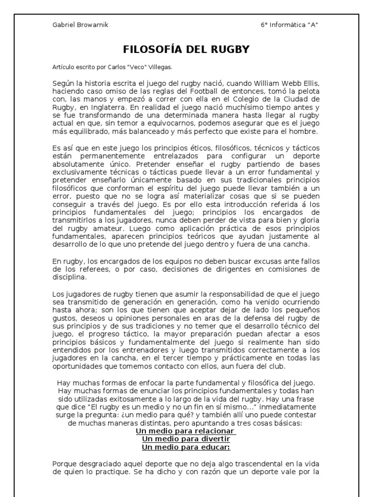 Filosofía y Principios del Rugby | PDF | Fútbol rugby | Asociación de ...