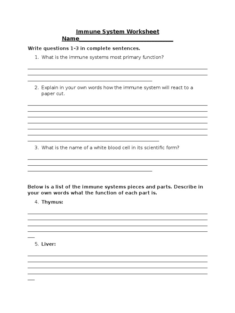 Immune System Worksheet Name | PDF